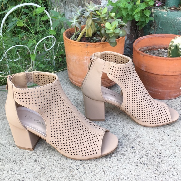 Shoes | Tan Cutout Peep Toe Perforated Booties | Poshmark
